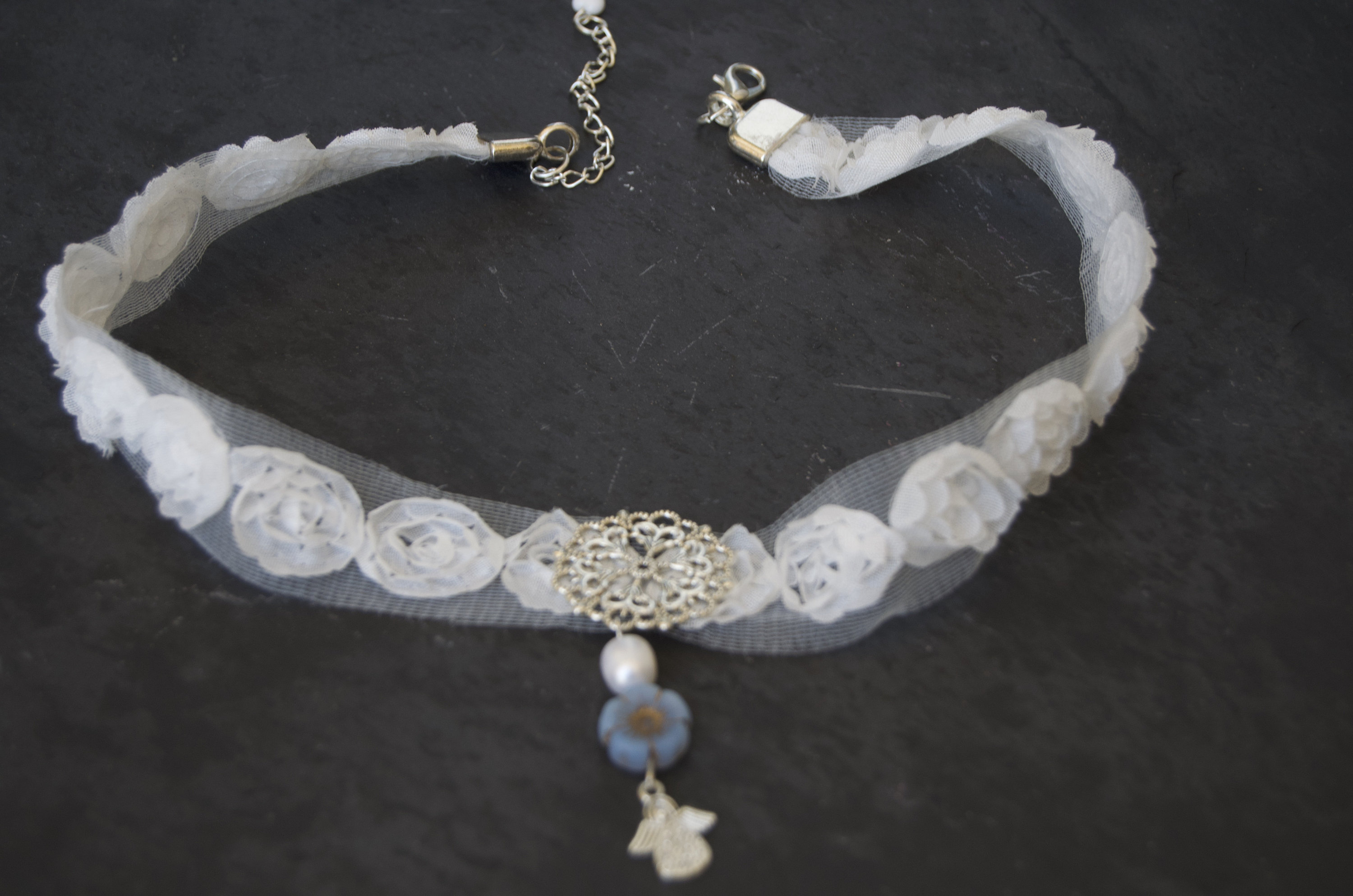 Lace Angel Choker Necklace, White Lace Choker, Czech Bead Necklace ...