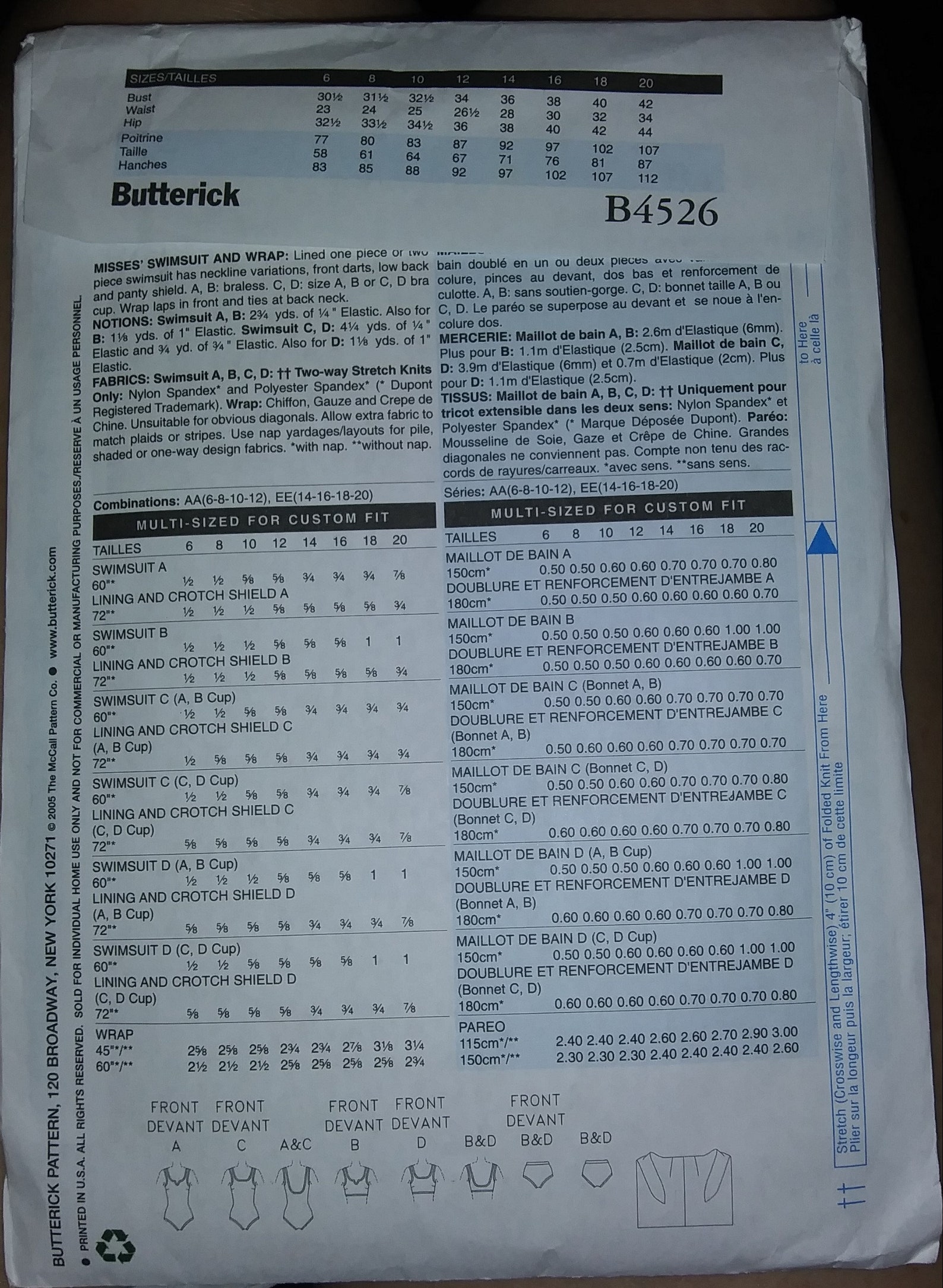 Butterick Swimsuit Pattern B4526-new Never Used Size 6-12 - Etsy