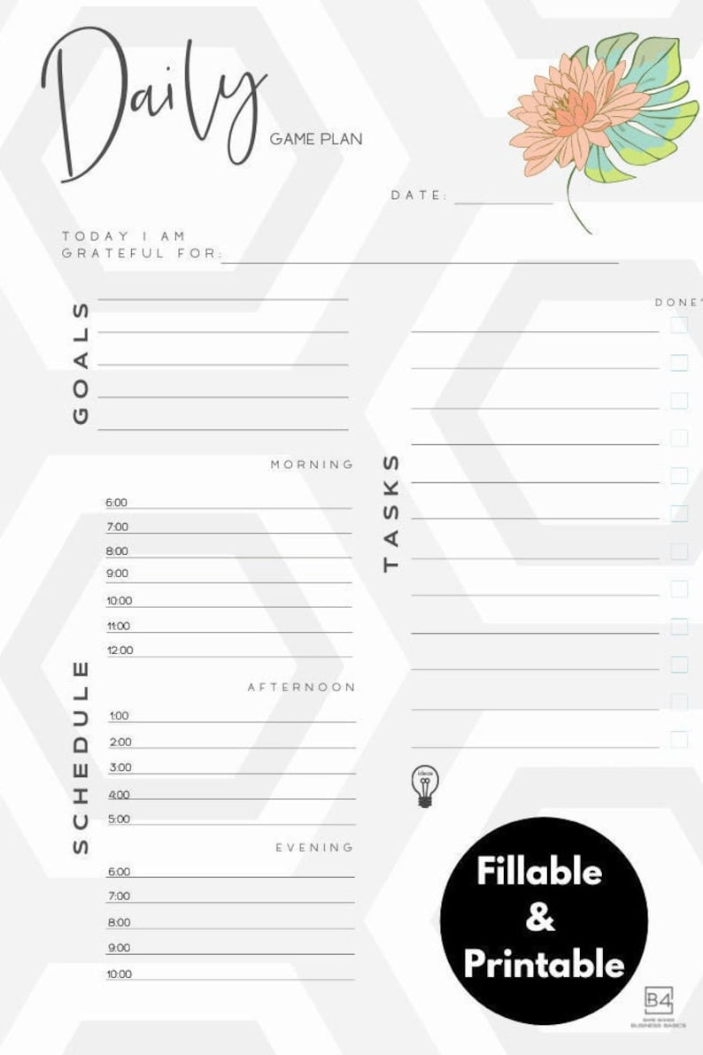 Daily Planner, Fillable & Printable, Productivity Sheet, Tasks Goals ...
