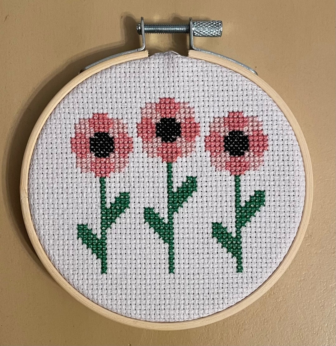 KIT Pink Flowers Cross Stitch Chart and Supplies Includes Directions - Etsy