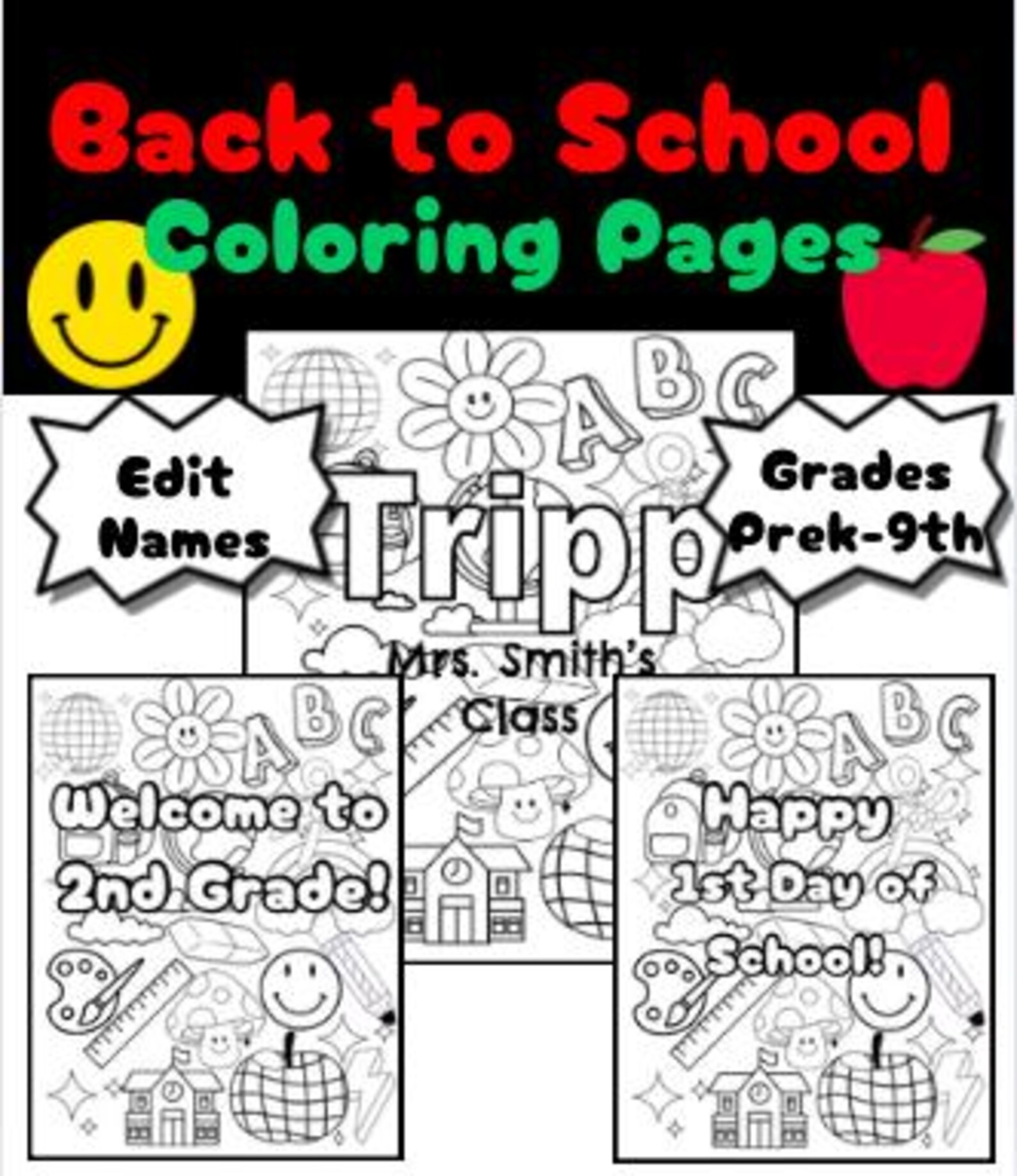 Back to School Coloring Page Student Folder Binder Cover EDIT Groovy ...