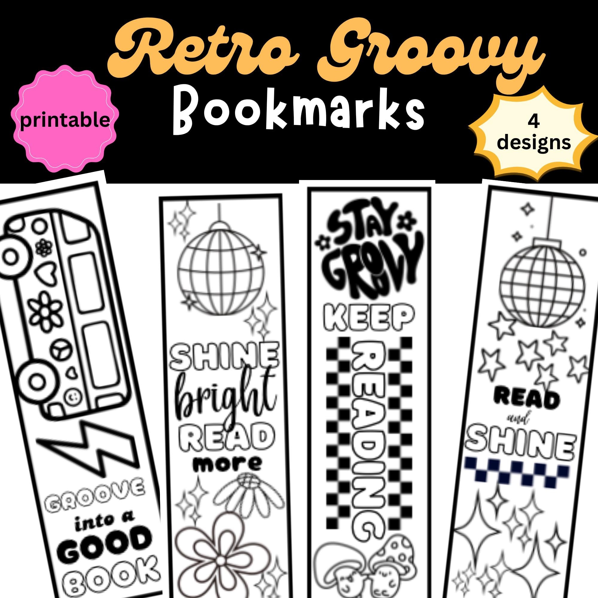 Retro Groovy Bookmarks | Groovy Coloring Page | Disco | - Etsy