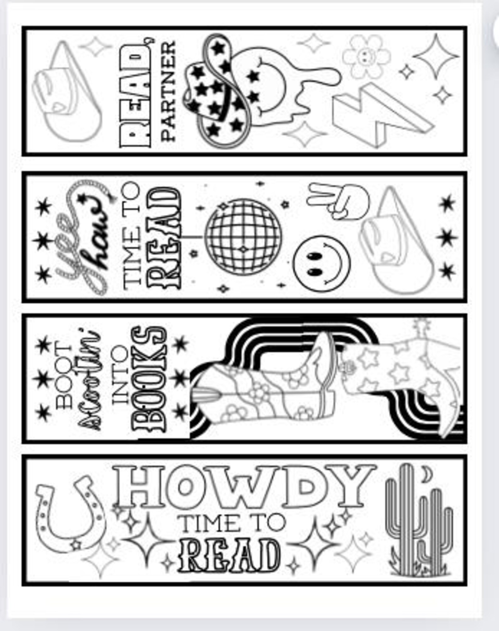 Retro Groovy Cowboy Bookmarks | Coloring Page | Cowgirl | Disco - Etsy