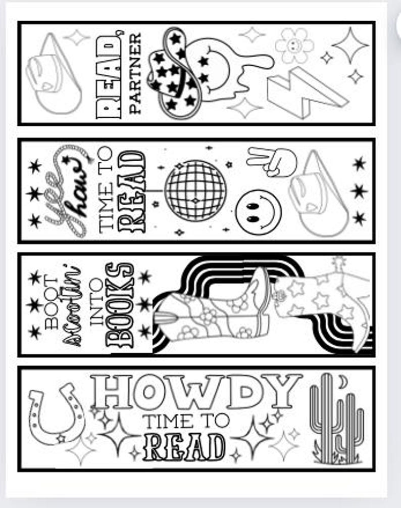 Retro Groovy Cowboy Bookmarks | Coloring Page | Cowgirl | Disco - Etsy