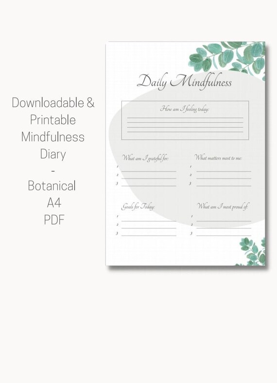 Mindfulness Diary Downloadable & Printable Botanical Theme - Etsy