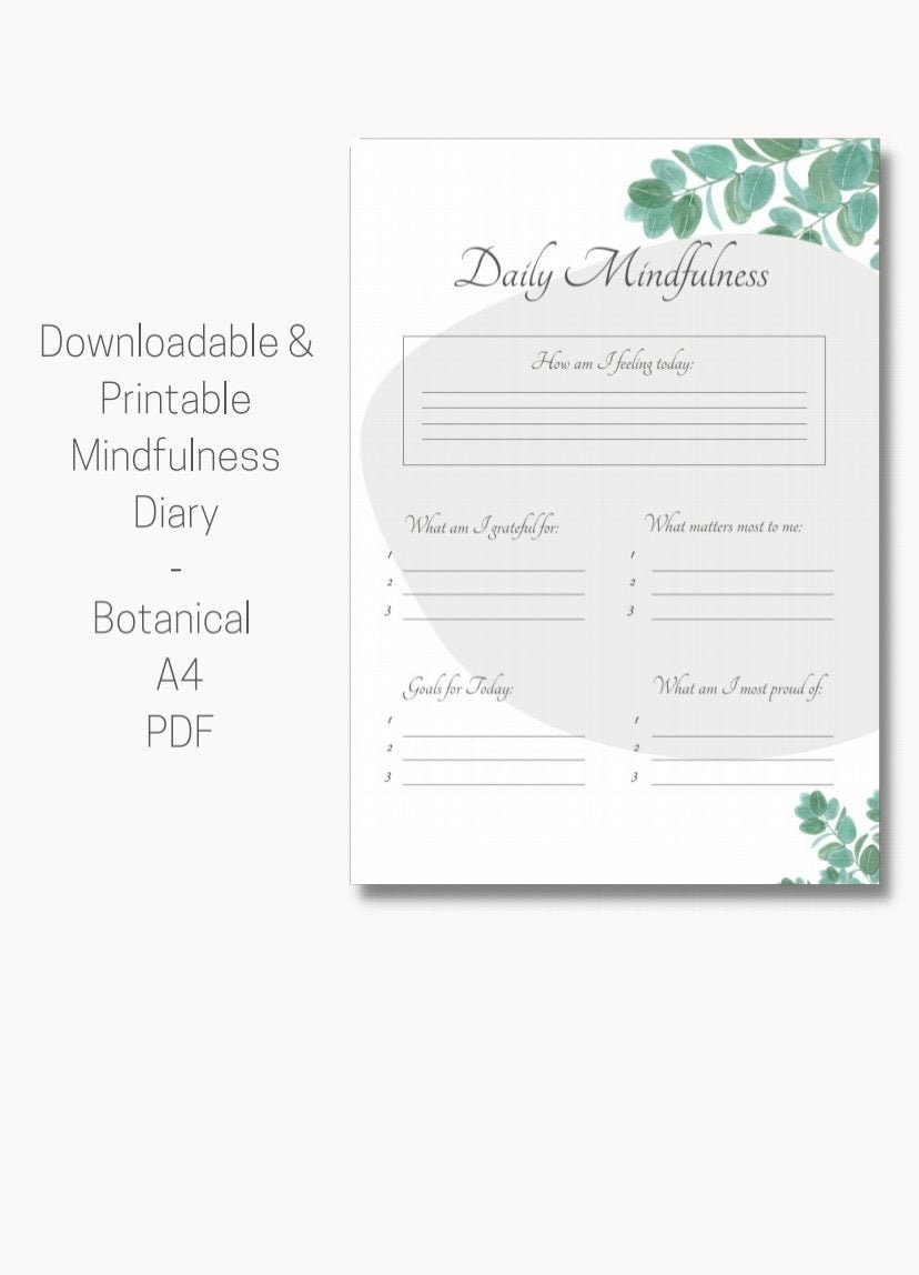 Mindfulness Diary Downloadable & Printable Botanical Theme - Etsy