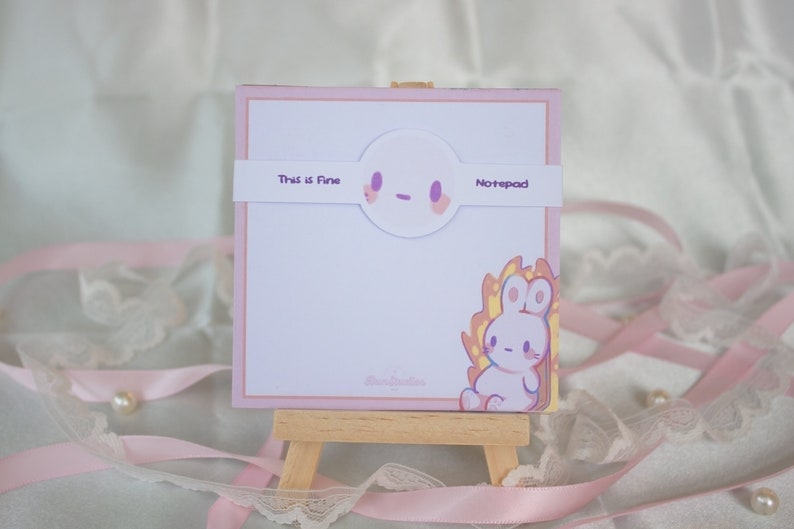 Cute Funny Meme Memo Notepad Meme Bunny This is Fine Kawaii Art Prank ...