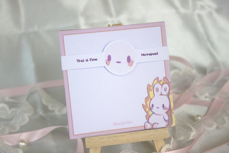 Cute Funny Meme Memo Notepad Meme Bunny This is Fine Kawaii Art Prank ...