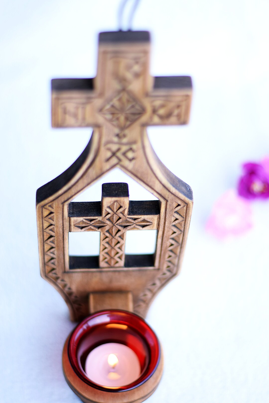 Prayer Lamp Religious Gift Hand Sculpted Wood Oil Vigil Lamp Oil Lamp ...