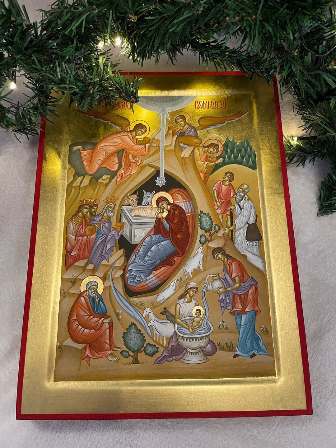 Hand Painted Nativity Scene Icon: 24k Gold Byzantine Art (42cm/30cm) - Etsy
