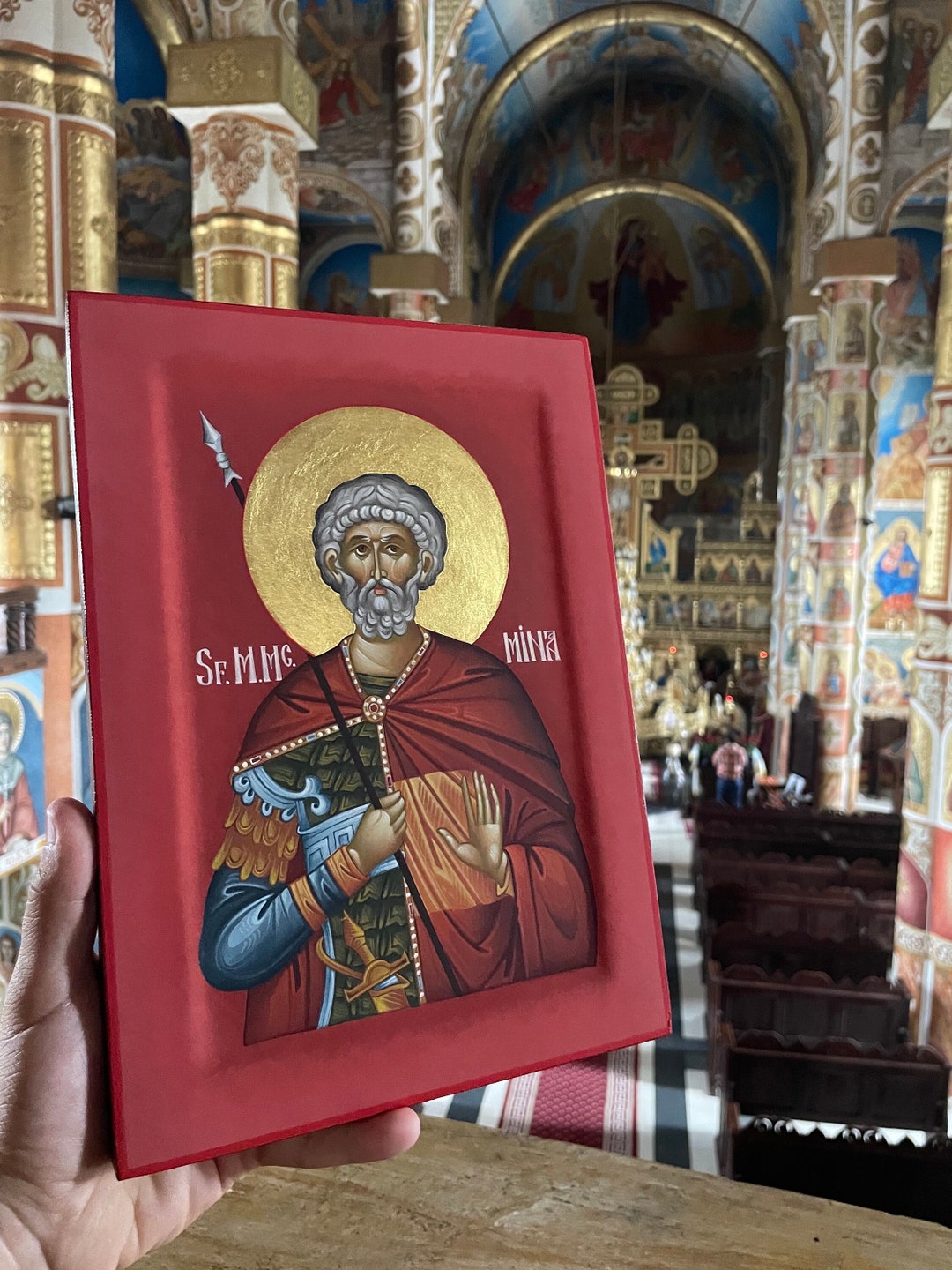 Hand-painted Saint Menas Icon: 24k Gold Byzantine Religious Art - Etsy