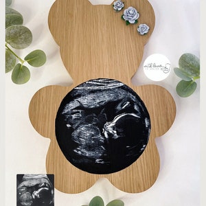 Hand Painted Baby Scan on an Oak Veneer Freestanding Bear Shape Custom ...
