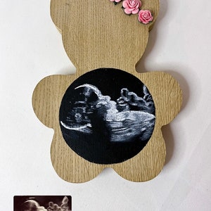 Hand Painted Baby Scan on an Oak Veneer Freestanding Bear Shape Custom ...