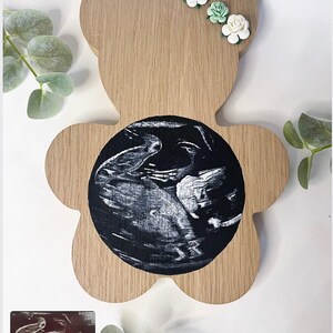 Hand Painted Baby Scan on an Oak Veneer Freestanding Bear Shape Custom ...