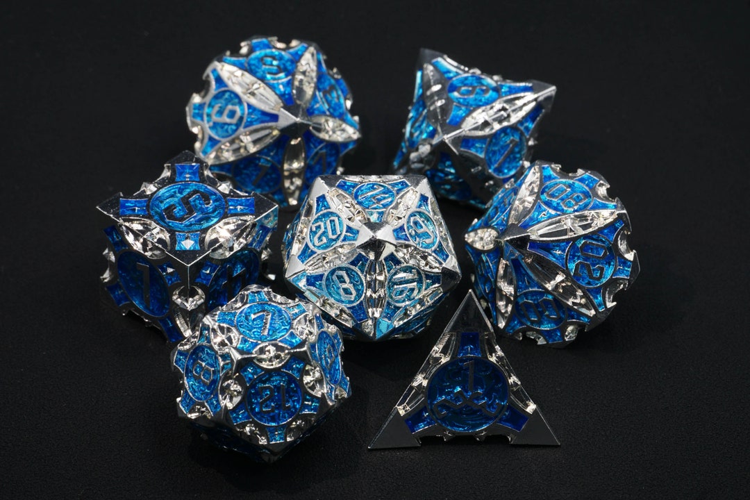 Blue Silver Metal Dnd Dice Metal Dice Set Role Playing Games Sharp Edge ...