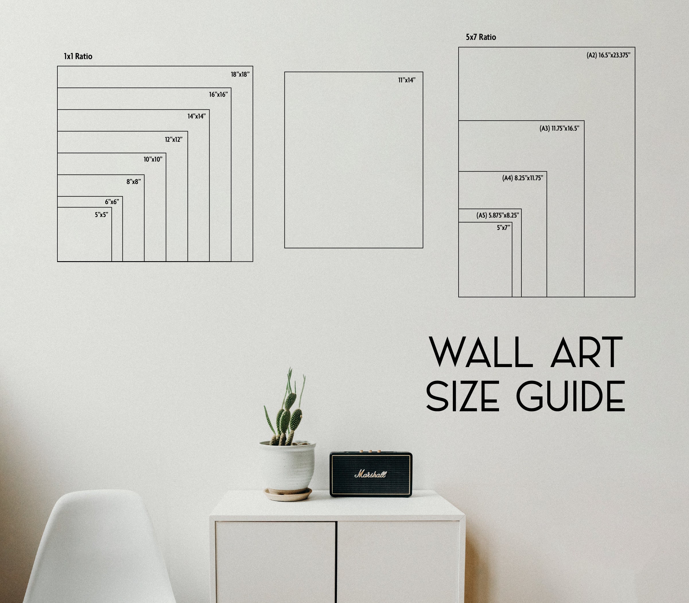 Neutral Size Guide Pngs for Wall Art and Printables, Including Most ...