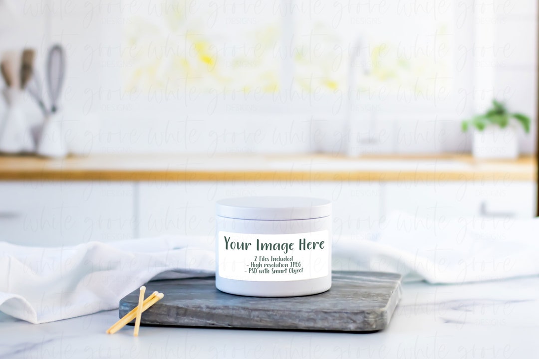 6 Ounce White Candle Tin Mockup Soy Candle Mockup Photoshop Smart ...