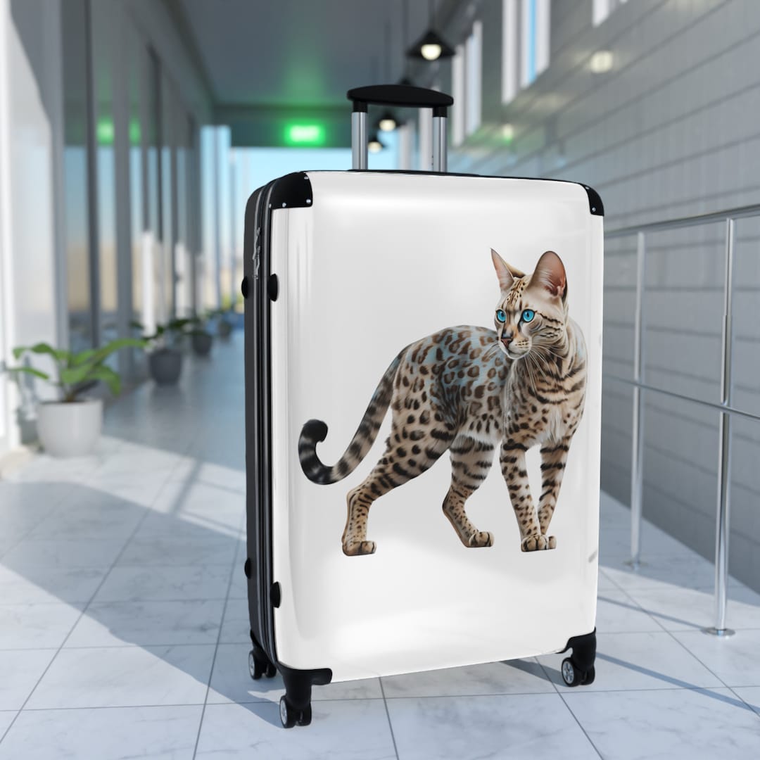 Snow Bengal Cat Suitcase, Blue-eyed Cat, Unique Luggage, Gift for Cat ...