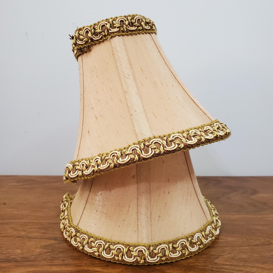 Pair Vintage Small Lamp Shades Only Gold Braid Trim Accent Boudoir ...