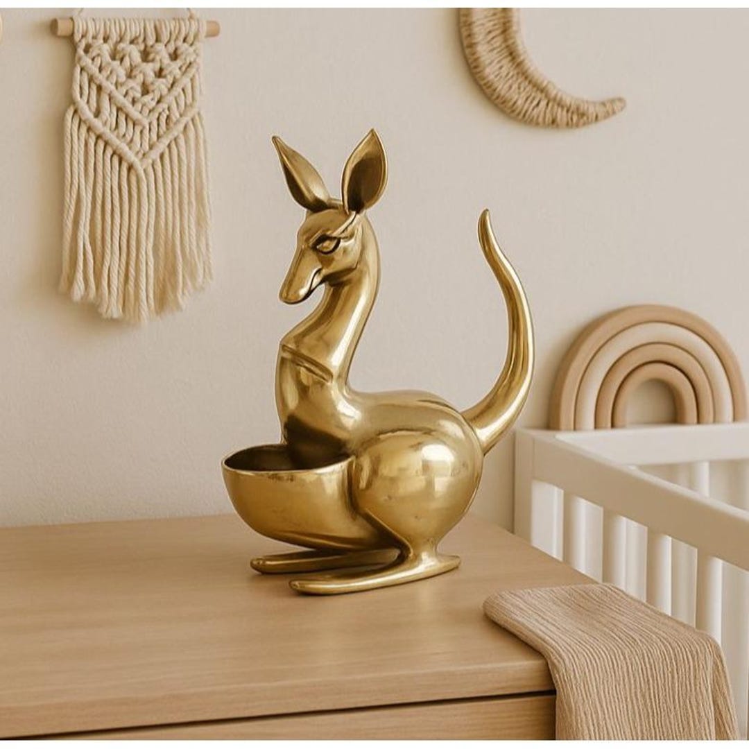 VTG Solid Brass Kangaroo Rocker Figurine MCM Nursery Decor Brass Animal ...