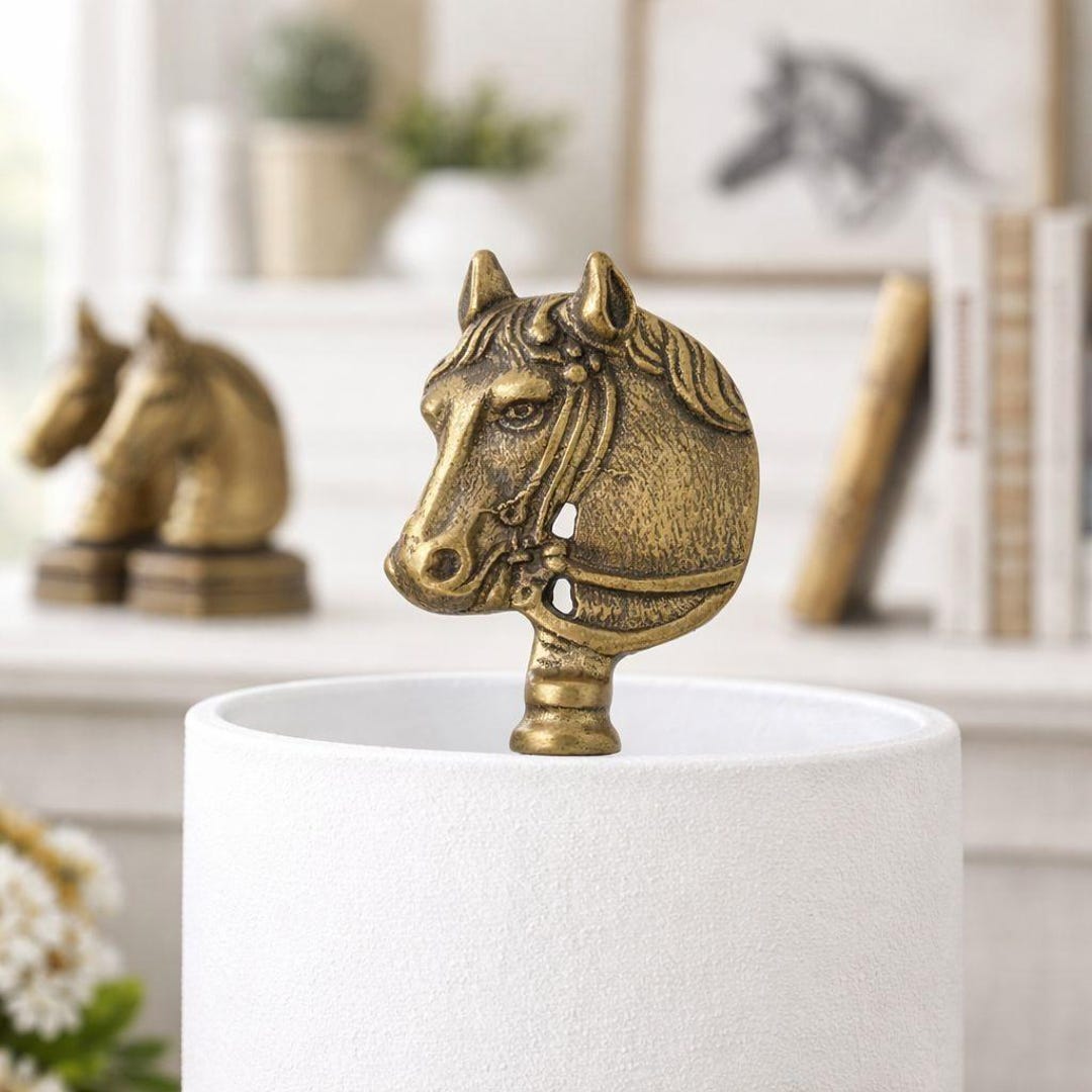 Vintage Brass Horse Head Lamp Finial Equestrian Decor Rustic Lighting ...