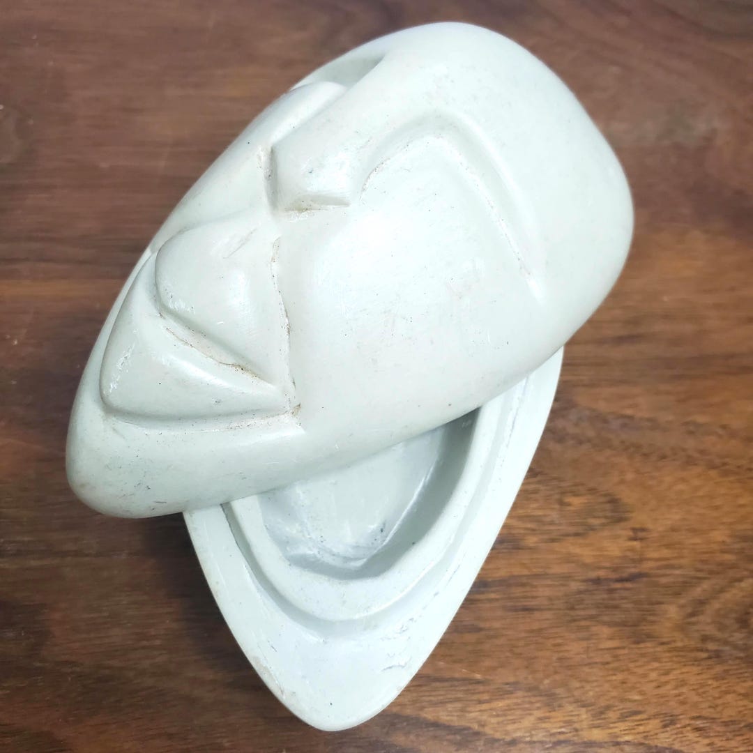 VTG Carved Kenyan Soapstone Trinket Box Besmo Folk Art Face Sculpture ...