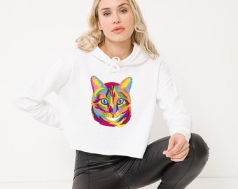 Cat Face Crop Hoodie - Etsy