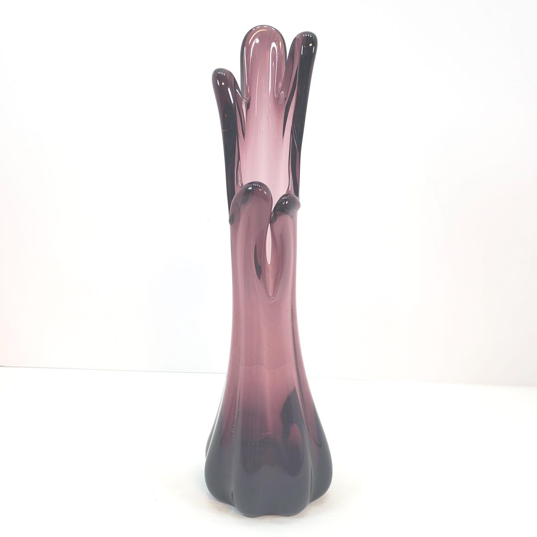 Vintage Amethyst Swung Glass Vase MCM Hand Blown Stretch Art Glass 10 ...