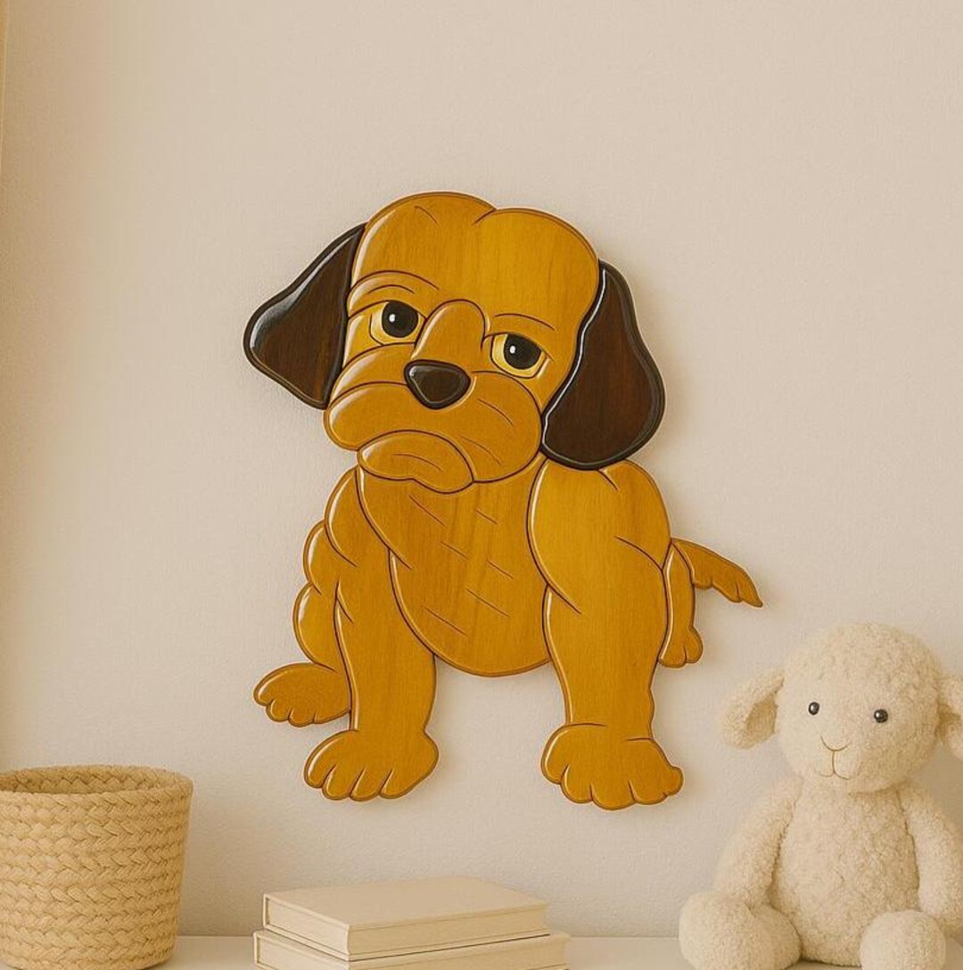 Handmade Wooden Intarsia Puppy Dog Wall Hanging Art Basset Spaniel ...