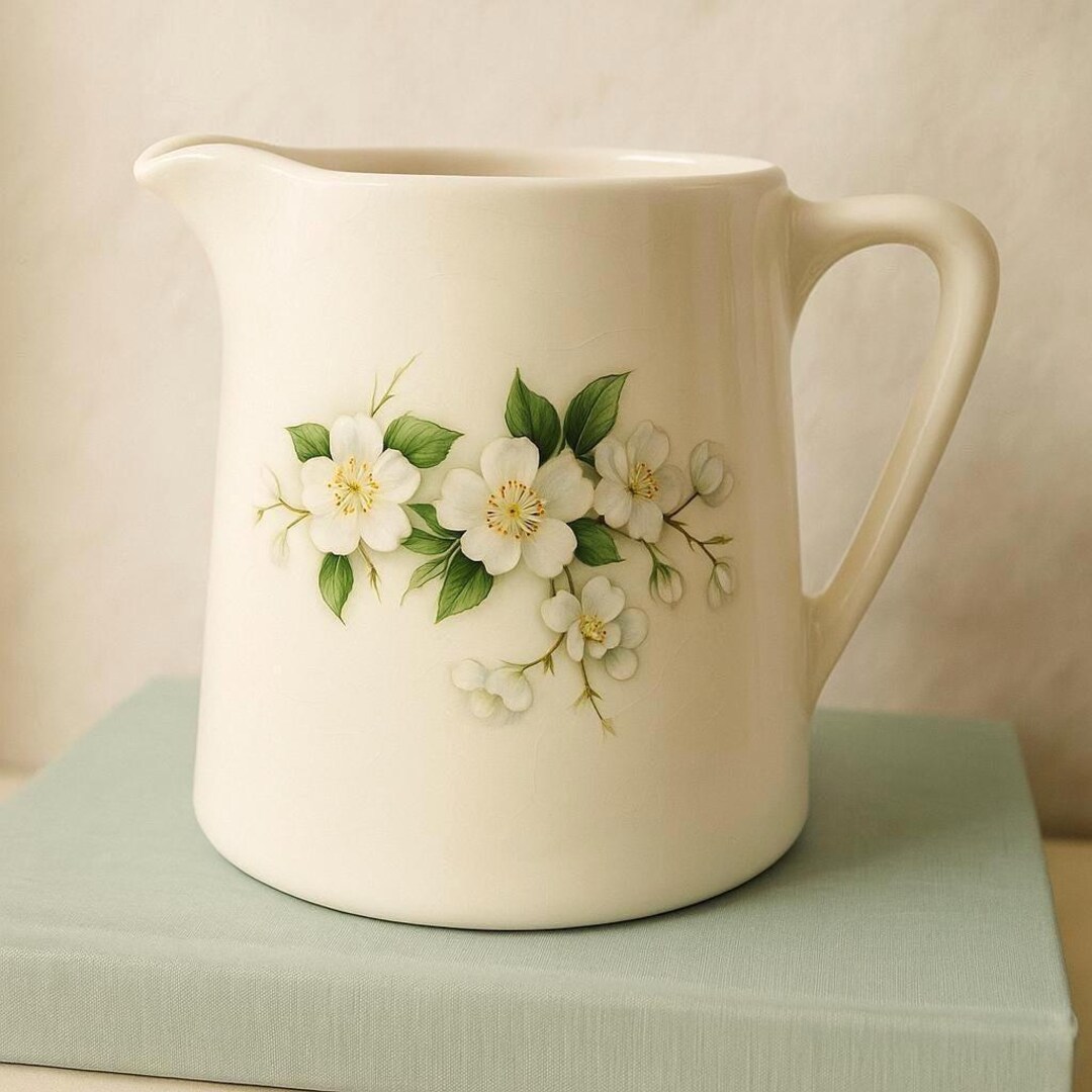 Vintage Floral Ceramic Pitcher With Crackle Glaze Hand Painted Blossom ...