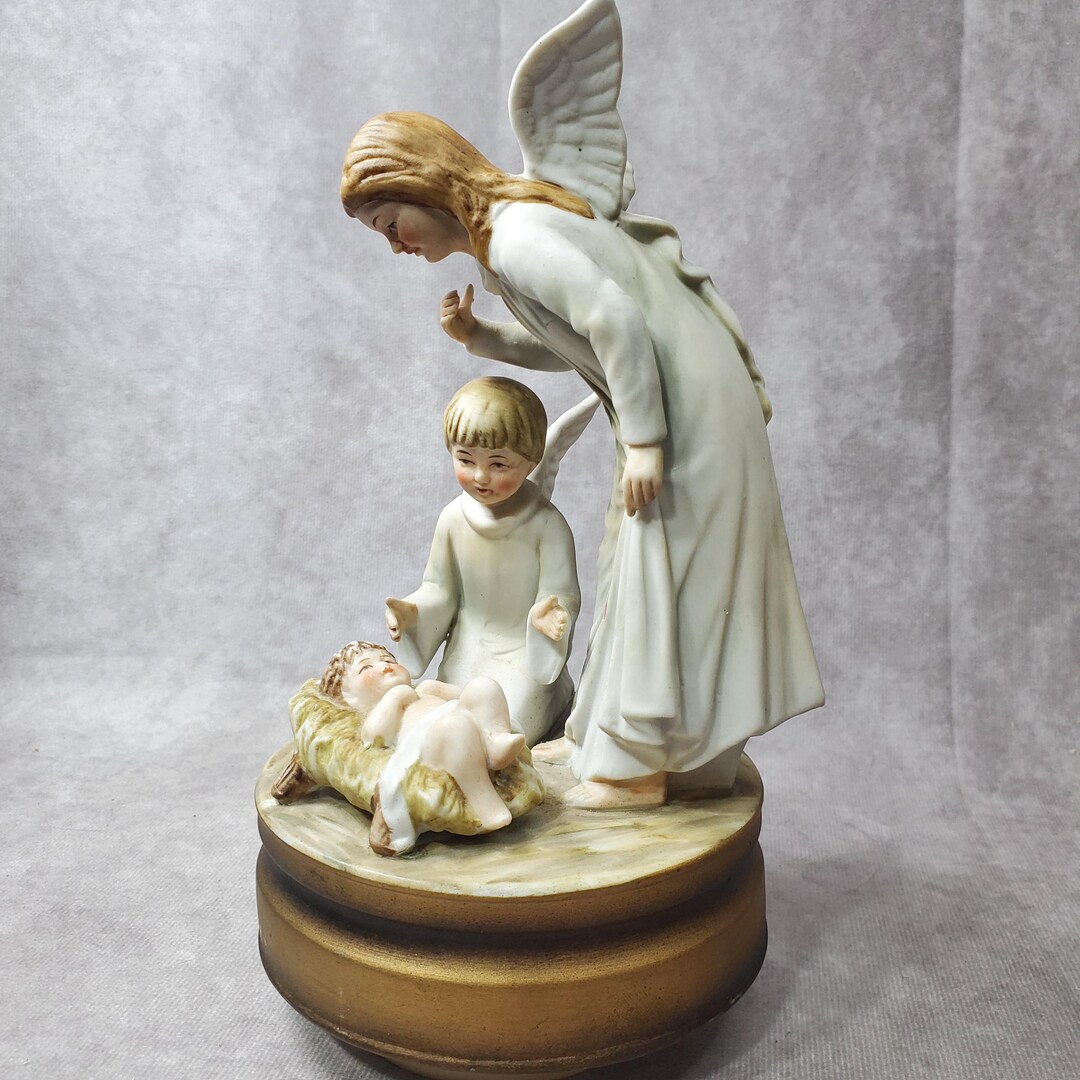 Vintage Gorham Angel Music Box Nativity Scene Porcelain Figurine Made ...