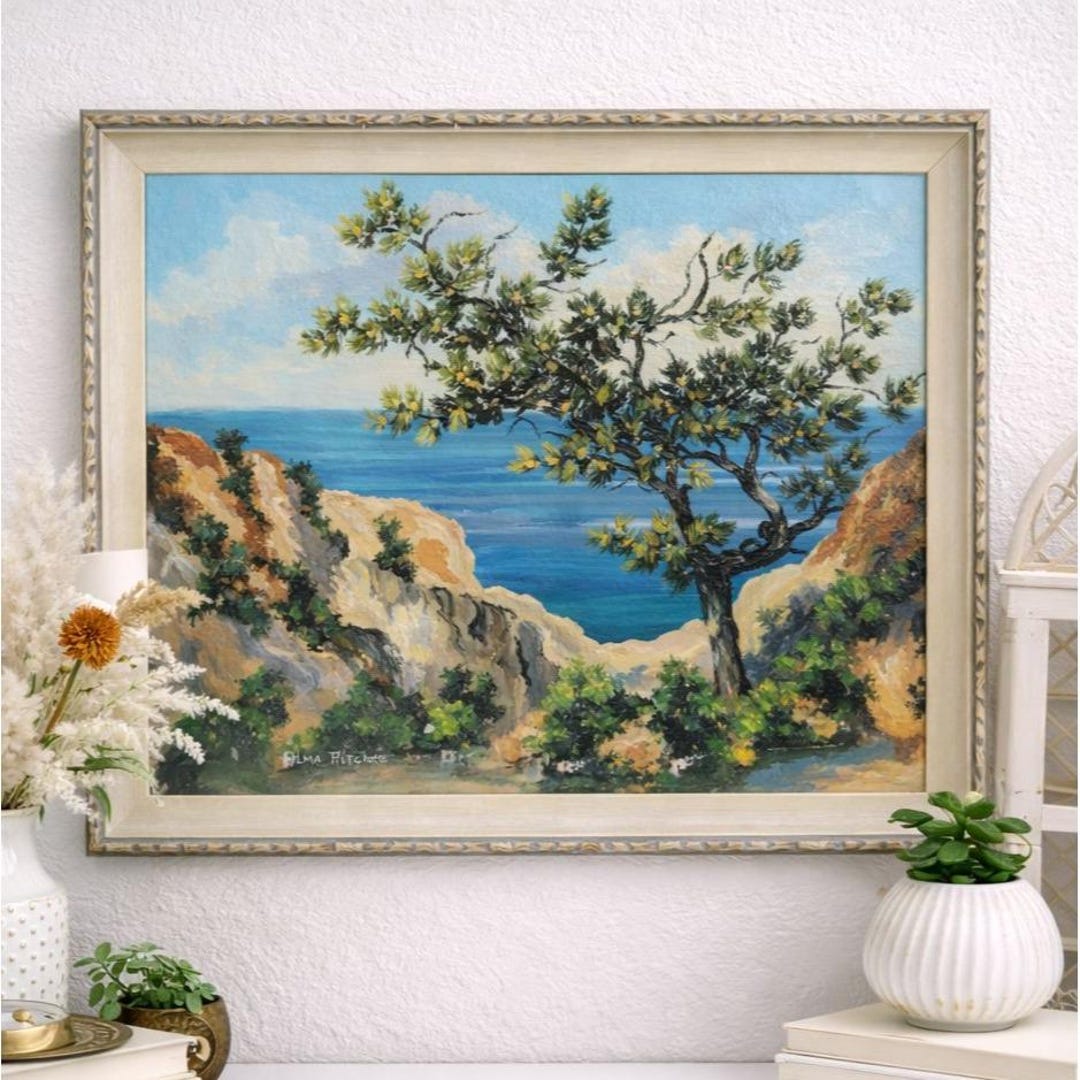 Vintage Coastal Landscape Painting by Alma Ritchie in Ornate Frame ...