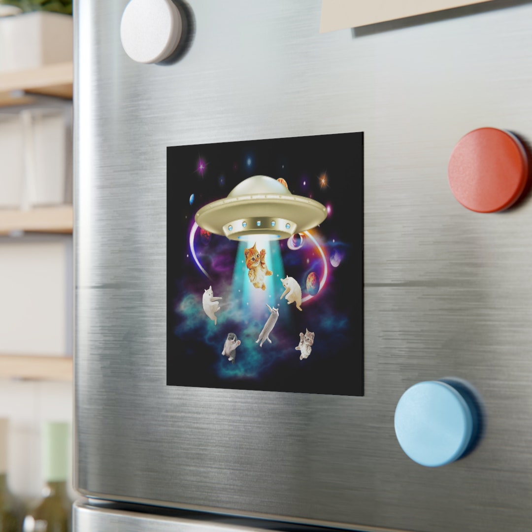 Cat UFO Abduction Magnet, Funny UFO Cat Magnet, Catduction Gift for Cat ...