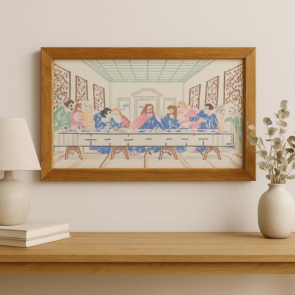 Vintage Cross Stitch Last Supper Wall Art Jesus Apostles in Wood Frame ...