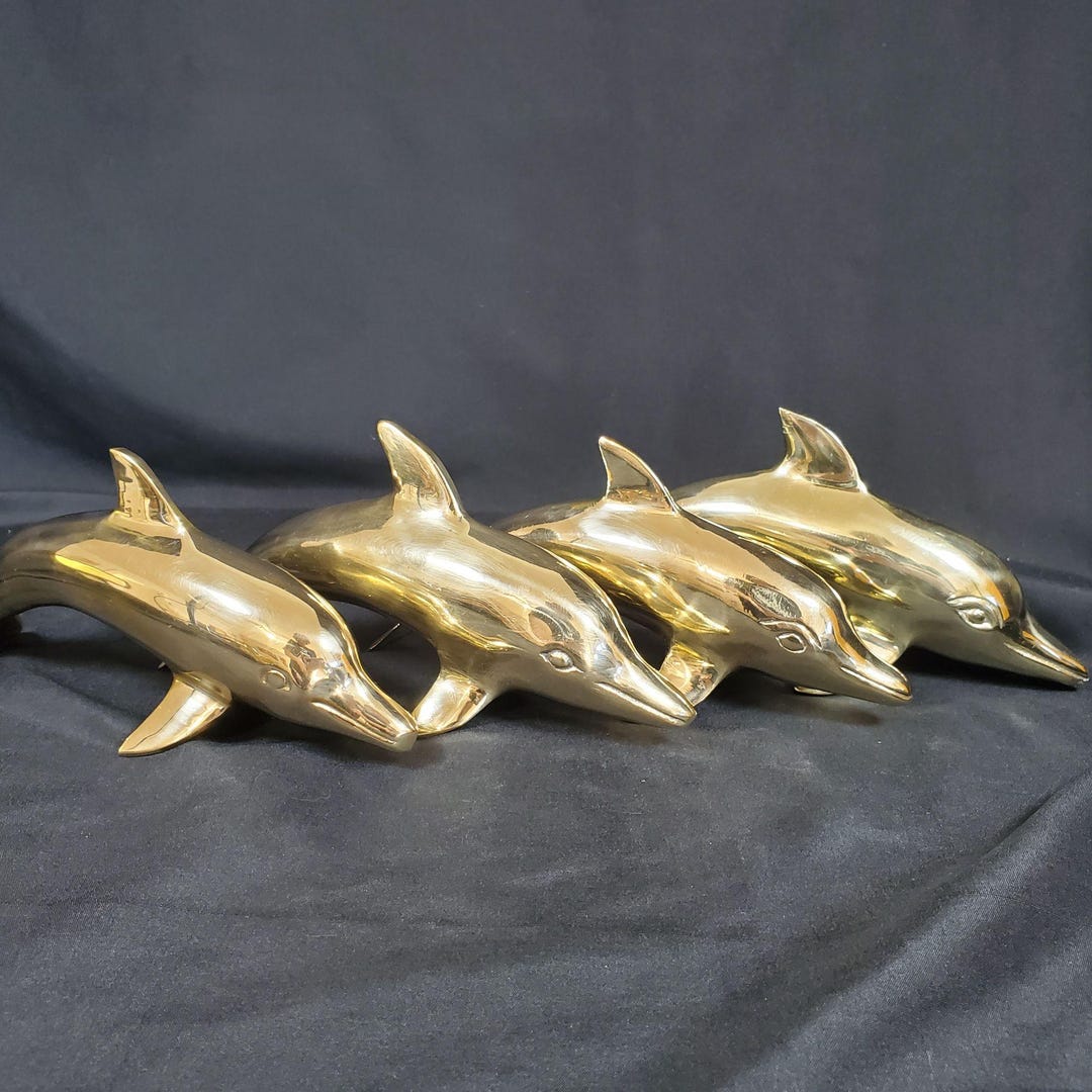 VTG Solid Brass Dolphin Figurine Coastal Nautical Decor Mid Century ...
