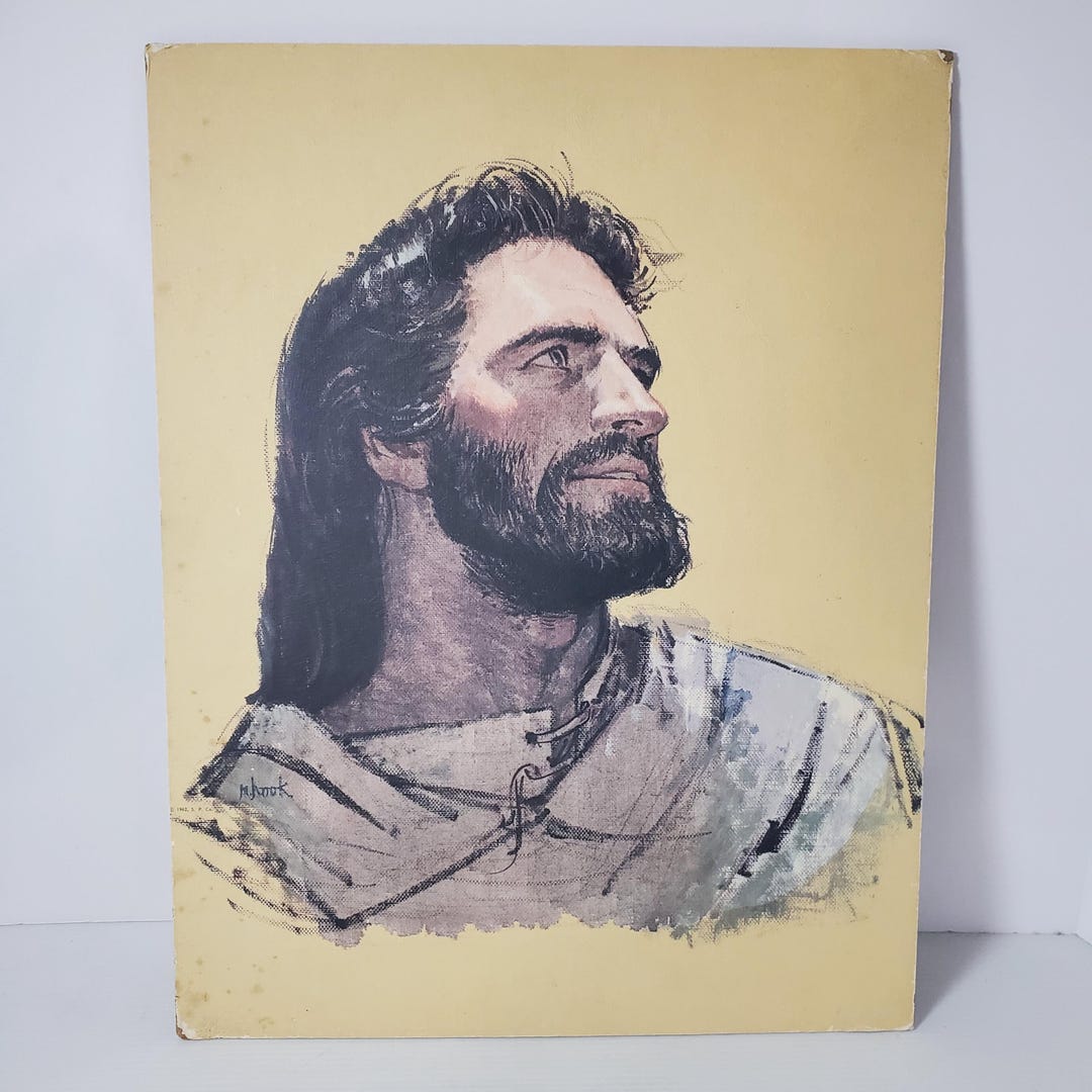 VTG 1962 Jesus Christ Portrait Print by Richard Hook Signed Christian ...