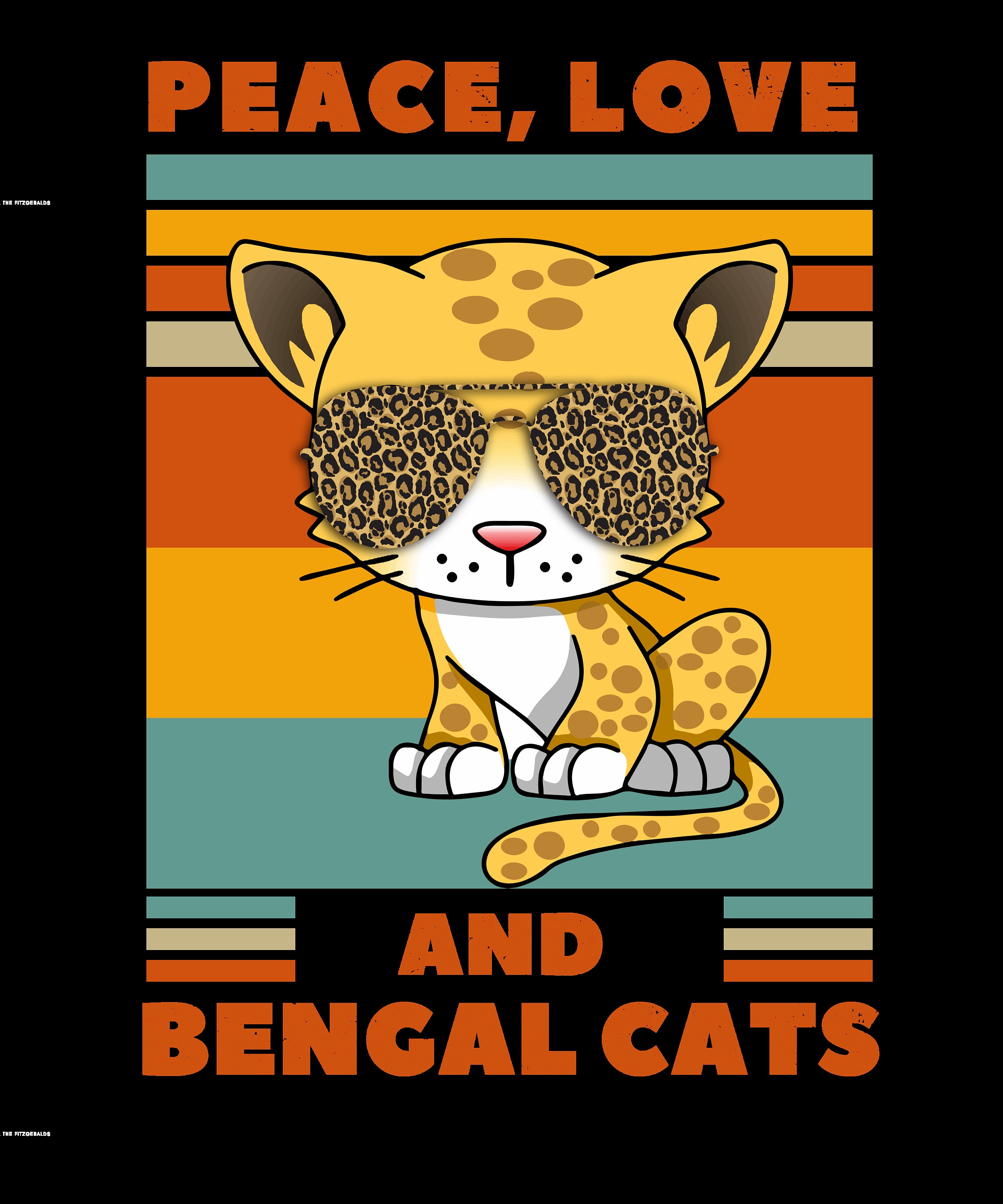 Peace Love and Bengal Cats Retro Graphic Leopard Cat in - Etsy