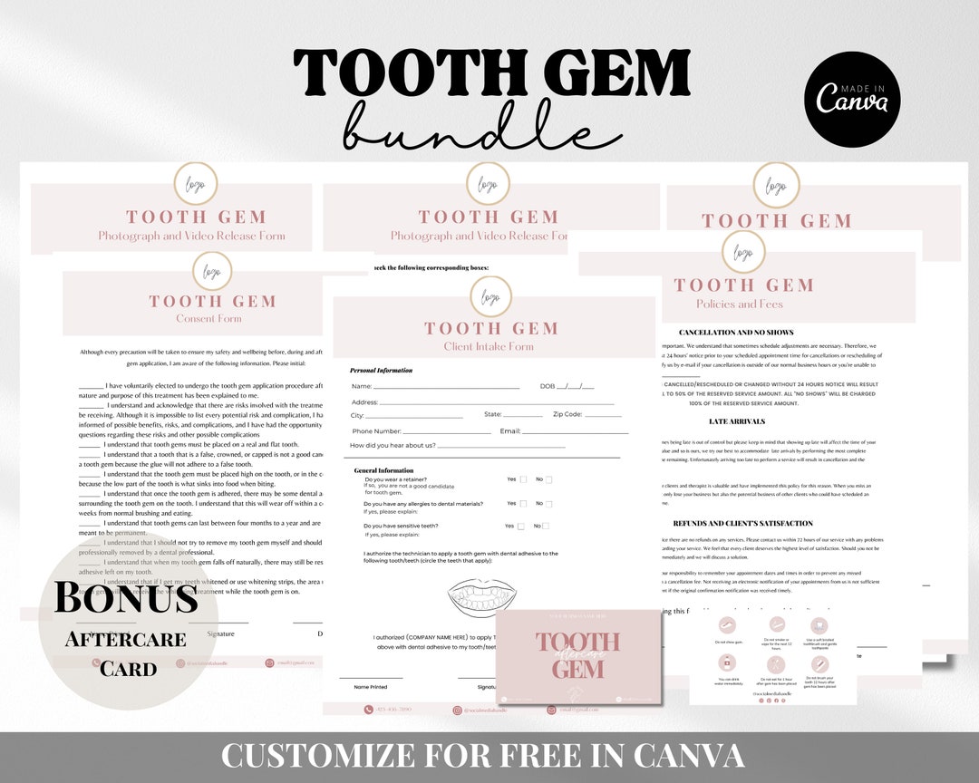 Tooth Gem Forms - Editable Tooth Gem Consent Templates, Tooth Gem ...