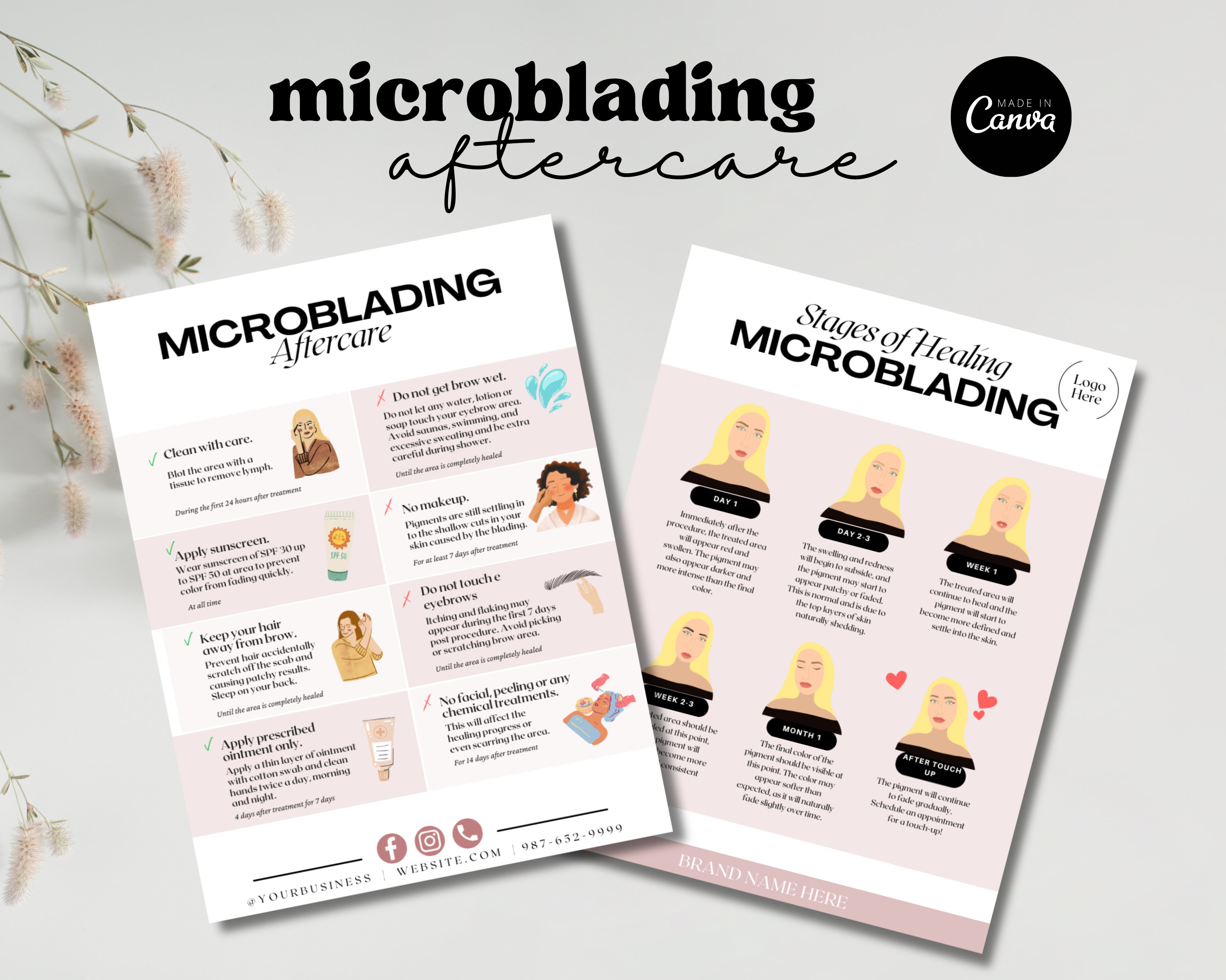 Editable Microblading Aftercare Card, DIY Microblading Instruction ...