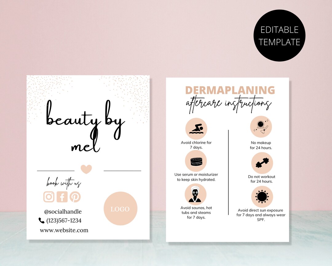 Dermaplaning Care Card dermaplaning Aftercare Card Template Beige Care ...