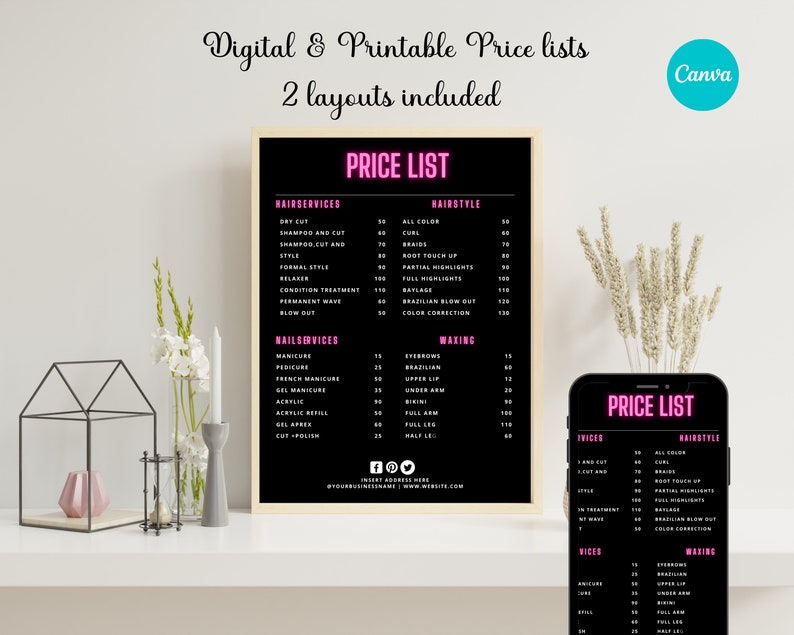 Price List Template EDITABLE Price List Price Sheet - Etsy