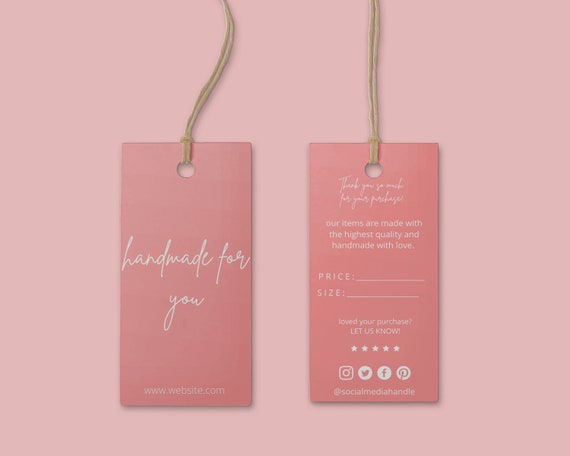 EDITABLE Hang Tag Clothing Tag Boutique Hang Tag Minimalist Tag Custom Clothing Tag Pink Custom Hang Tag Etsy