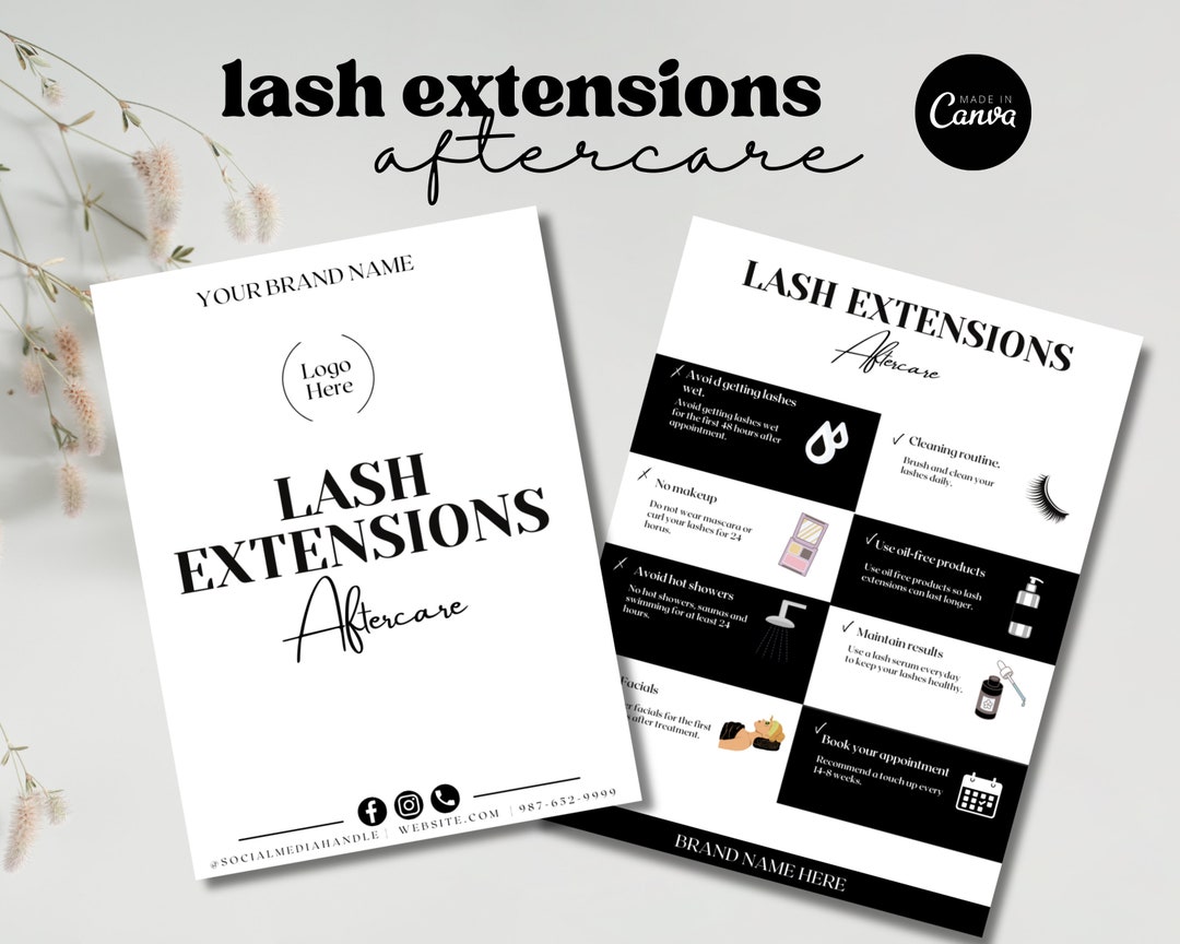 Editable Lash Aftercare Card Template, Lash Extension Card, Eyelash ...