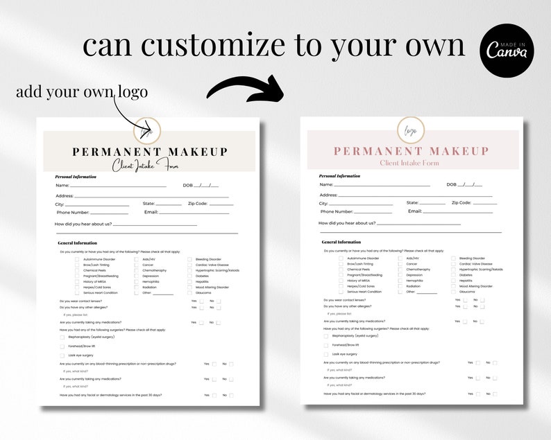 Permanent Makeup Forms Editable PMU Consent Forms, Micropigmentation ...