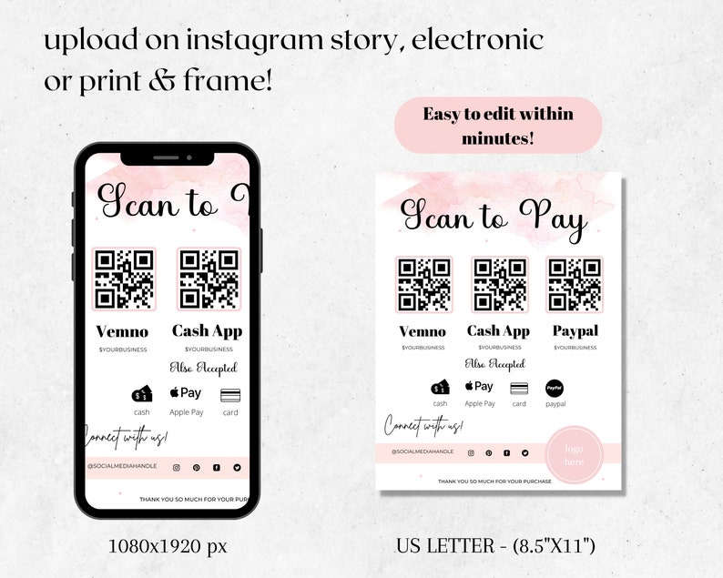 Scan to Pay TEMPLATE PAYMENT METHOD Sign Qr Code Template - Etsy