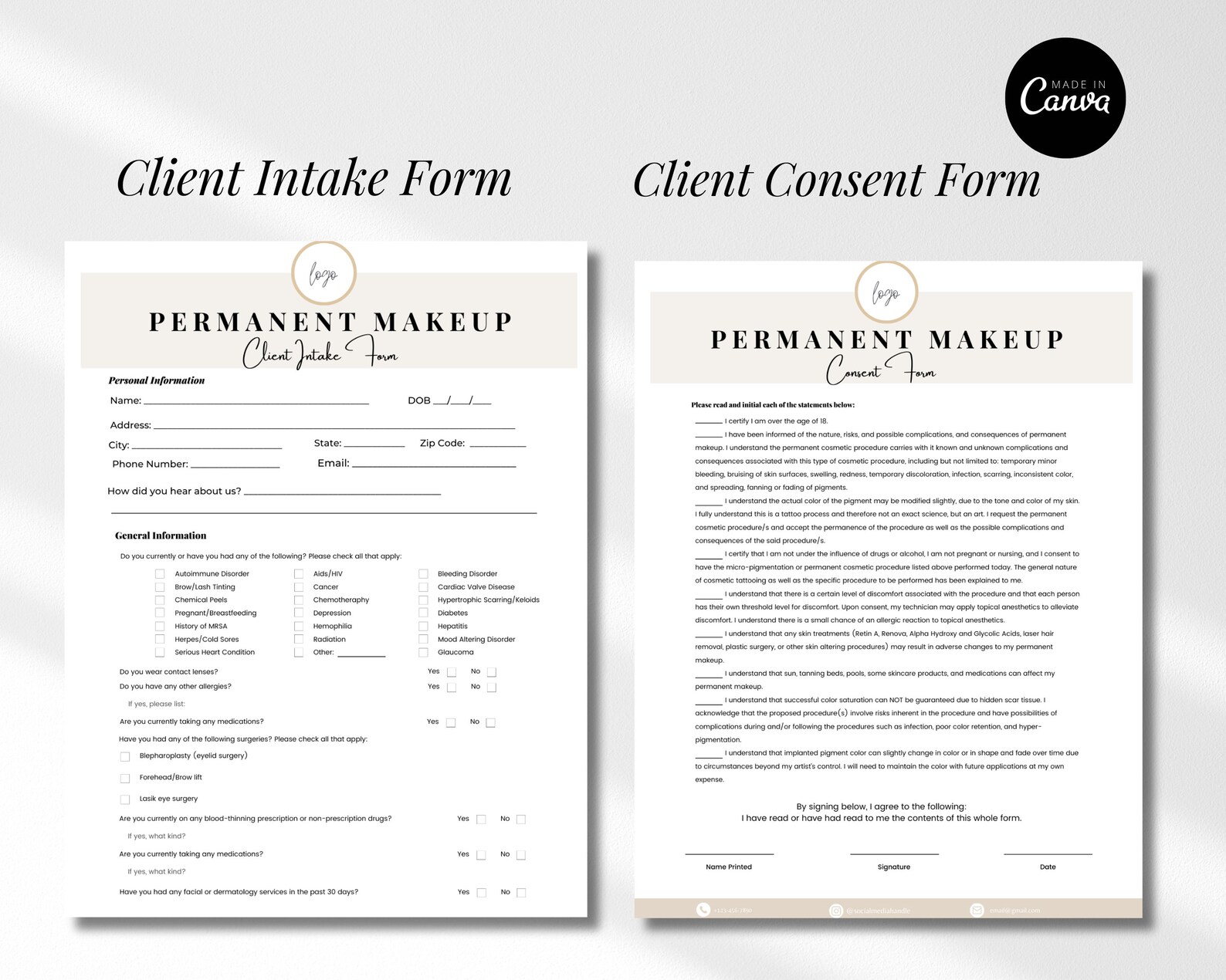 Permanent Makeup Forms - Editable PMU Consent Forms, Micropigmentation ...