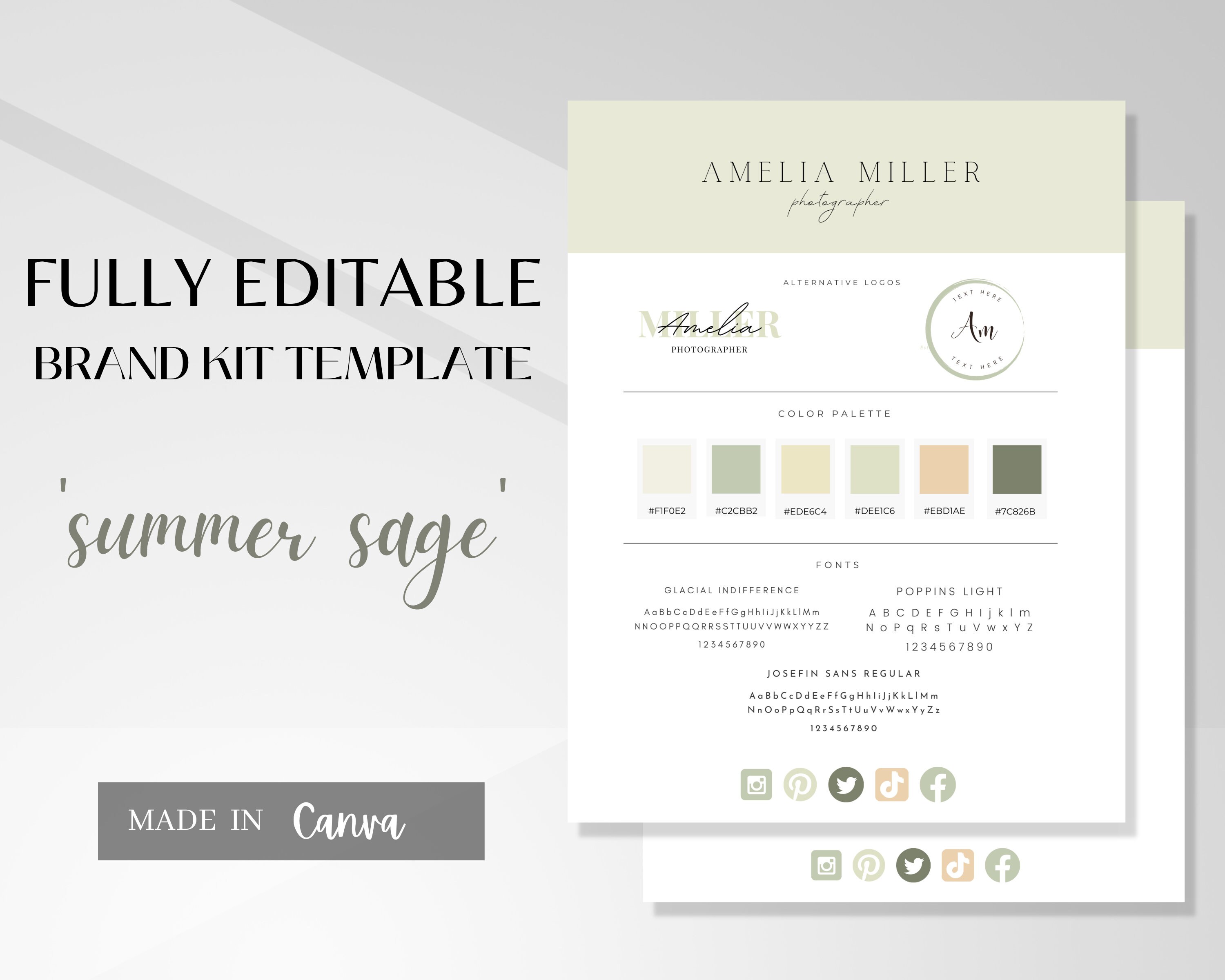 Brand Kit Template, Canva Branding Kit, Brand Board Template, Digital ...