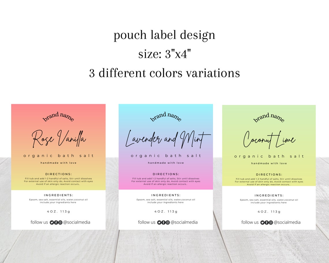 Editable Pouch Label Template Bath Salts Packaging Label - Etsy