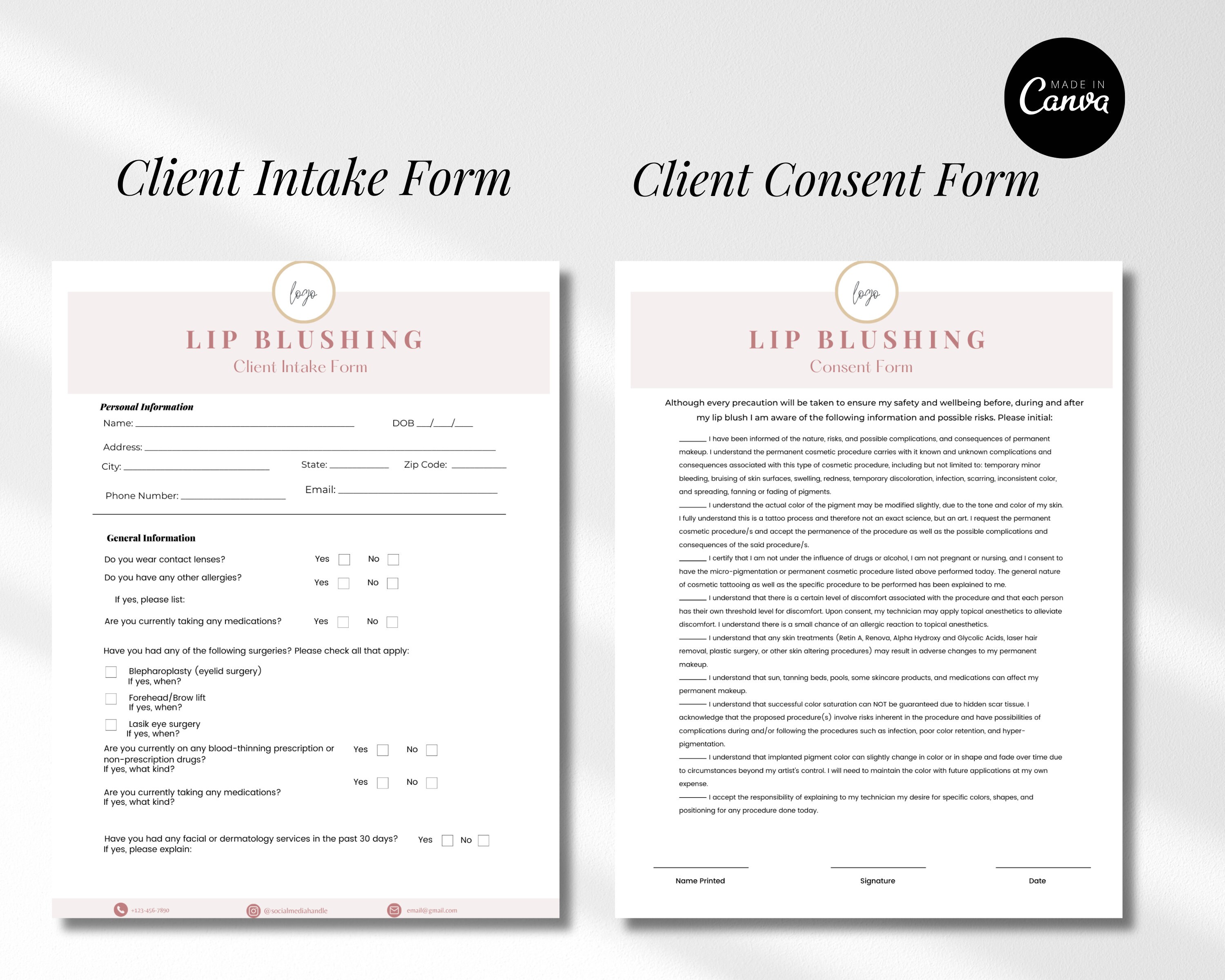 Lip Blushing Forms Editable Lip Blushing Consent Templates, Lip ...