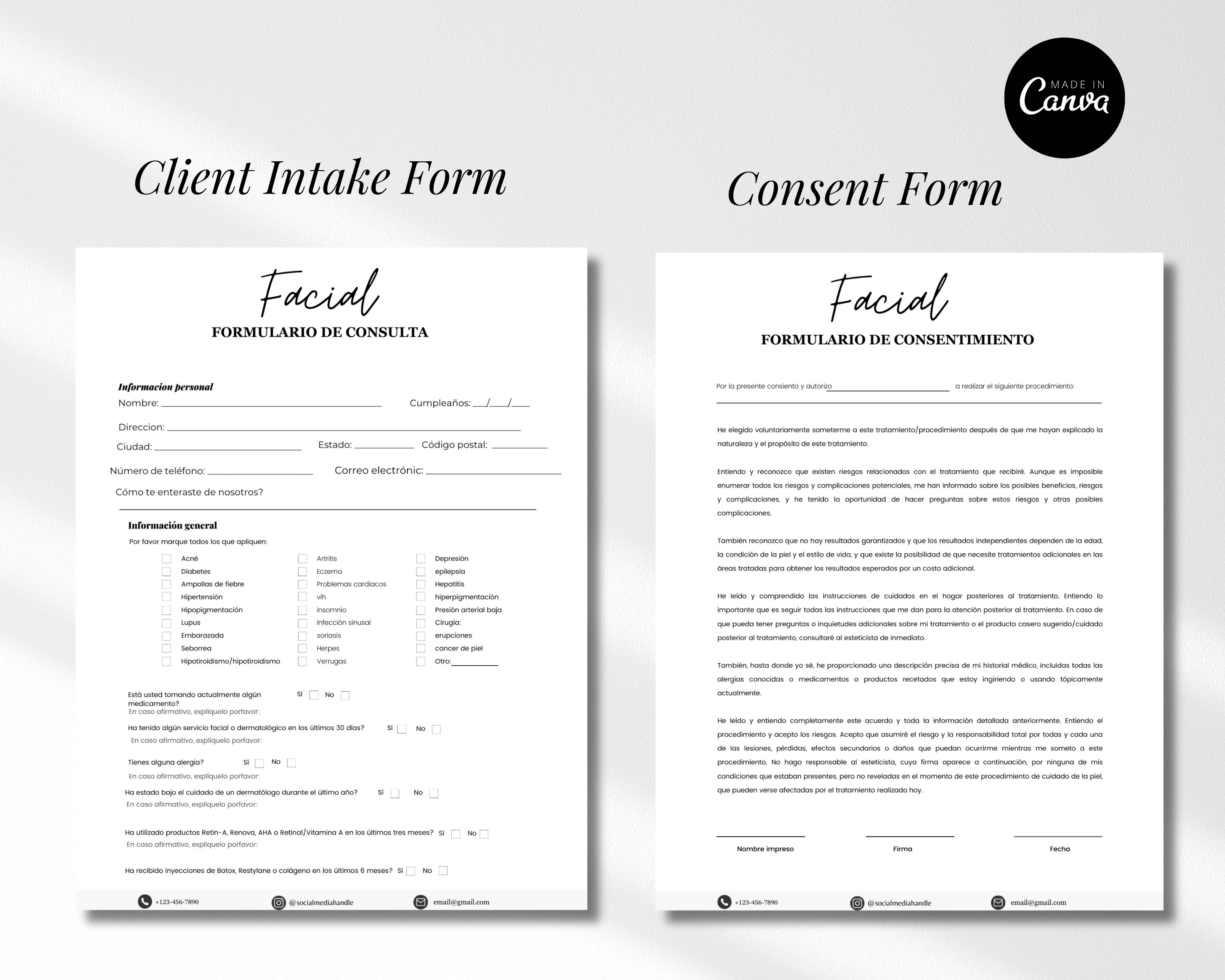 Español Spanish Facial Treatment Forms Editable Esthetician Templates ...